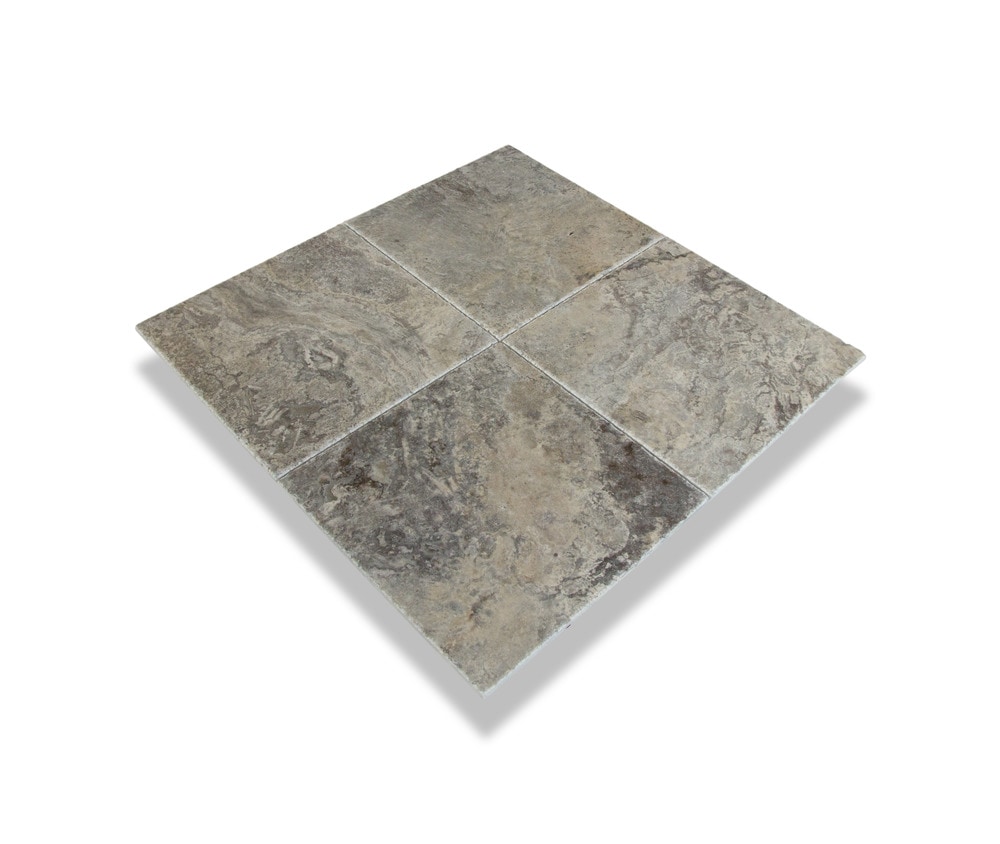 Kesir Travertine Tile - Brushed and Chiseled Silver Premium / 8"x8"x1/2 ...